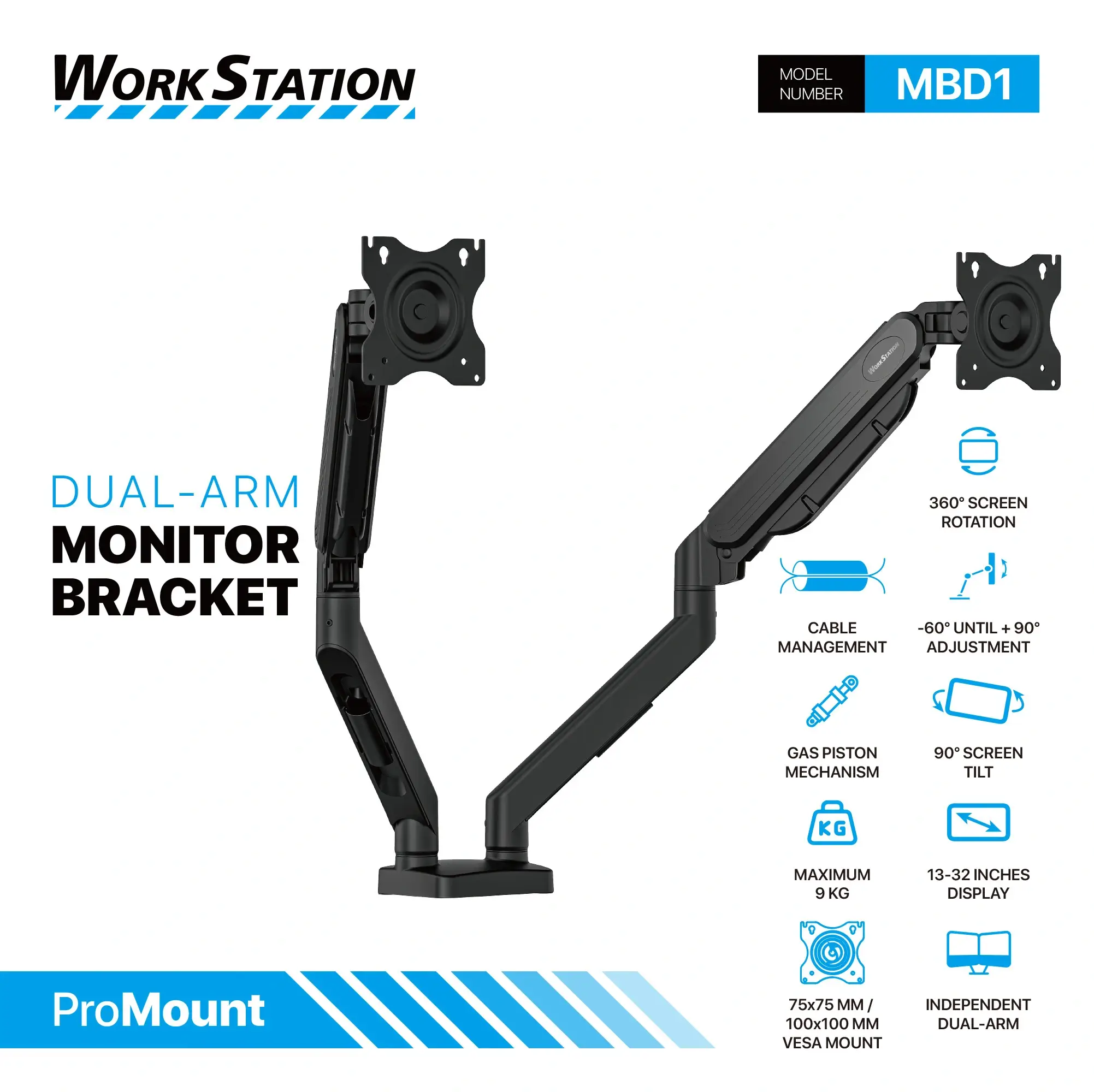 FANTECH MBD1 Dual Arm Monitor Stand Up to 32-inch Monitors | Midas ...